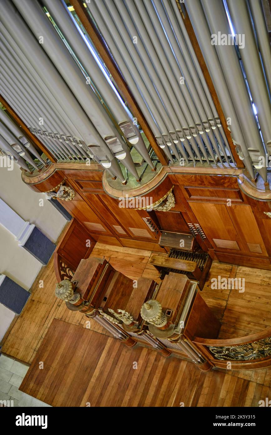 Inside of Arequipa Cathedral. Arequipa Peru. Pipe organ and interior of ...