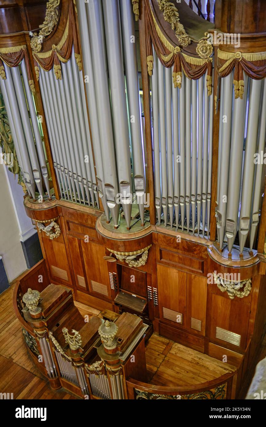 Inside of Arequipa Cathedral. Arequipa Peru. Pipe organ and interior of ...