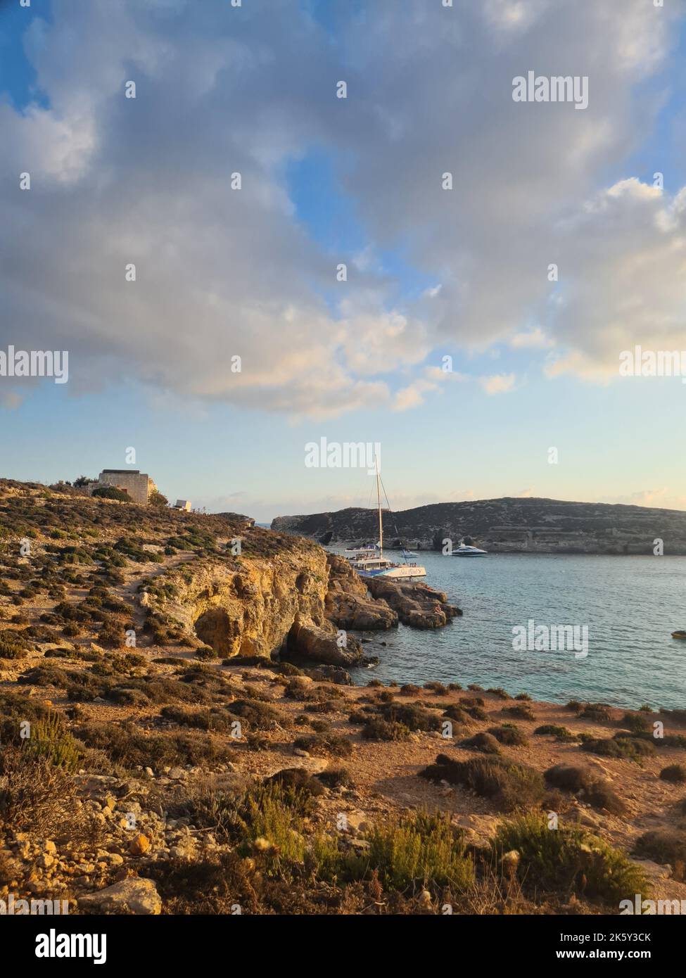 A vertical shot of a small cliff on the coast of a beach during a ...