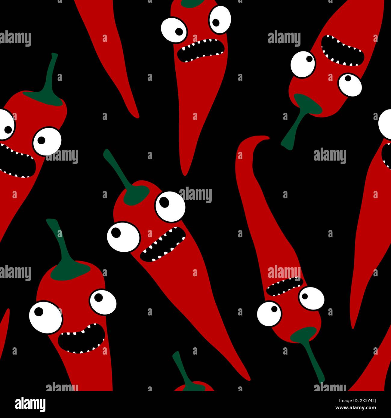 Cartoon vegetable seamless vampire Halloween red hot pepper pattern for ...