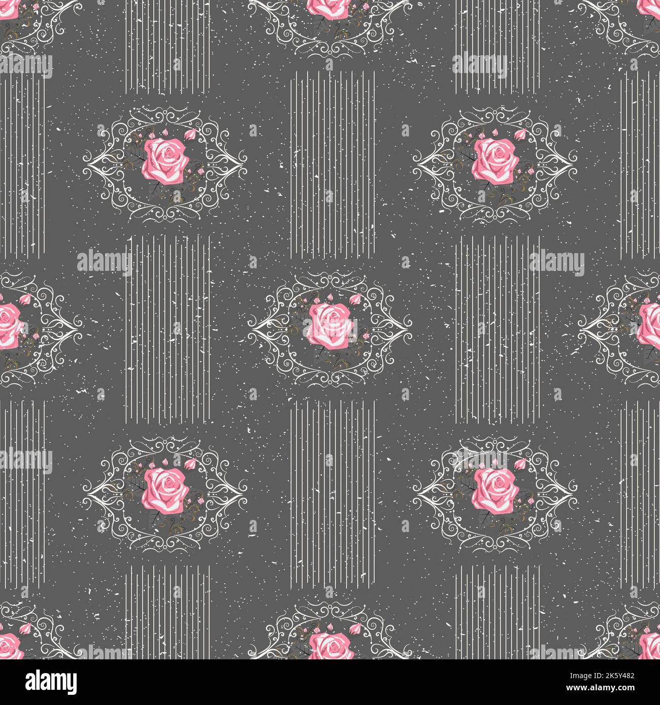 Seamless pattern with flowers roses on grey background Stock Photo - Alamy