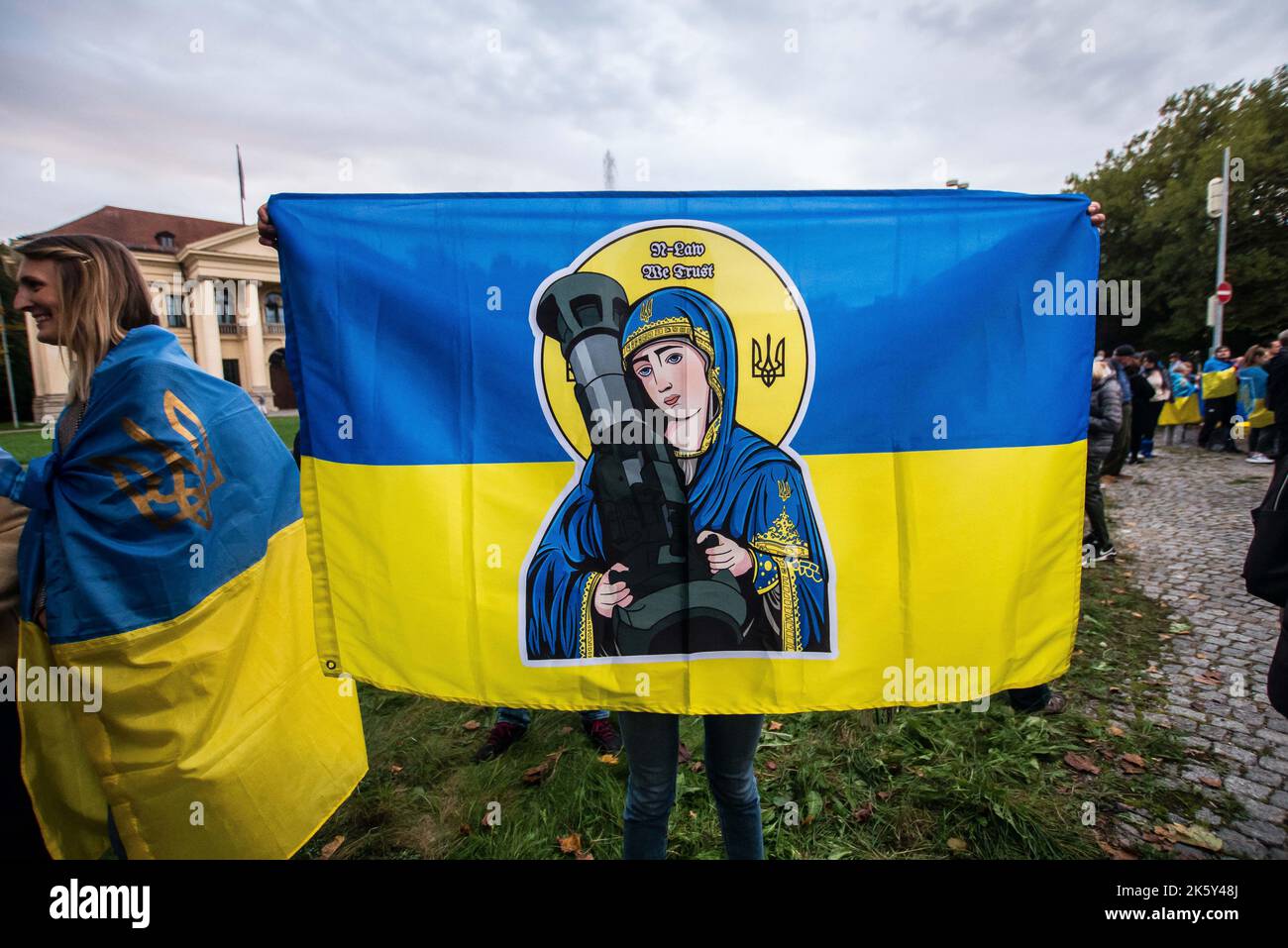 Munich, Bavaria, Germany. 10th Oct, 2022. The Saint Javelin flag which ...