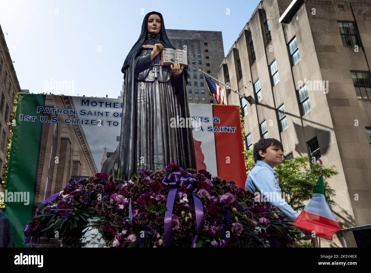 New York, NY, October 10, 2022, A float with a Patron Saint ...