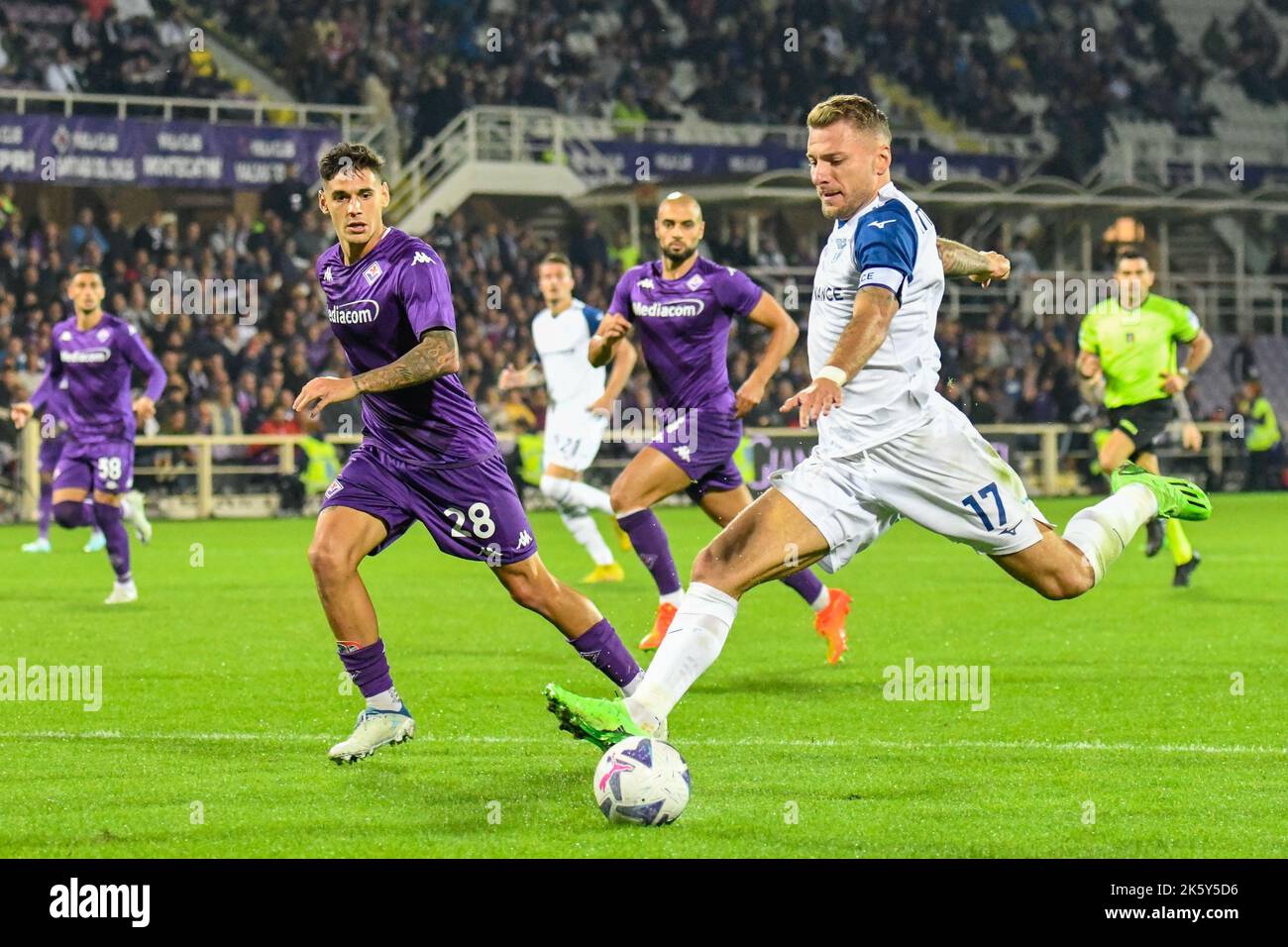 Florence, Italy. 10th Oct, 2022. Lazio's Ciro Immobile shots on goal ...