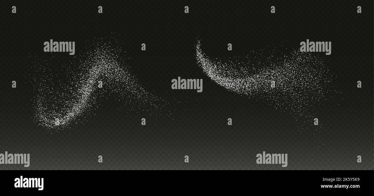 Sugar powder splash, flying salt, baking flour top view. White powder ...
