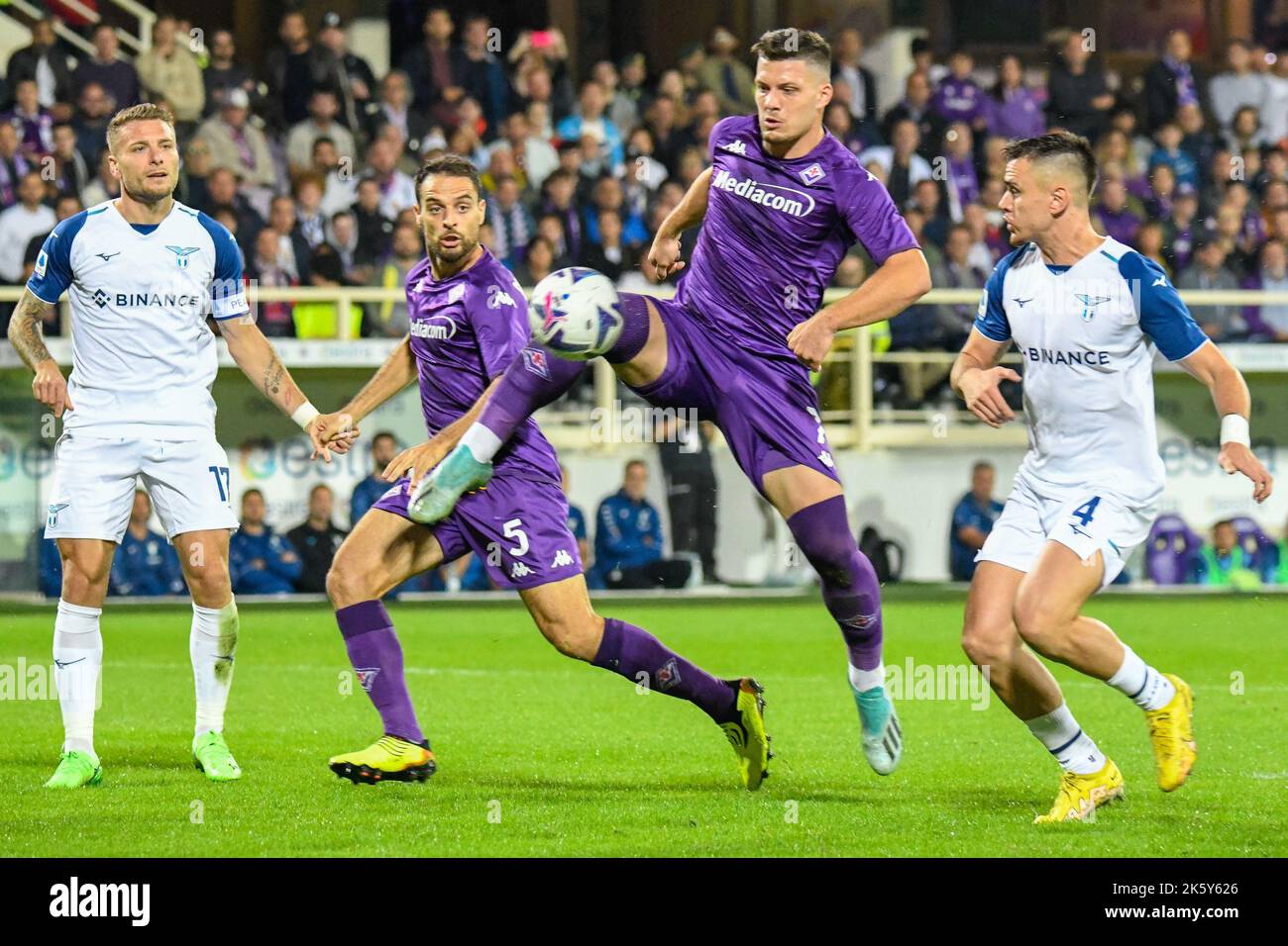 Florence, Italy. 10th Oct, 2022. Fiorentina's Luka Jovic shots on goal ...