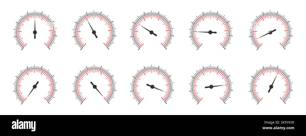 Set of round measuring scales with rotating arrows. 360 degree ...