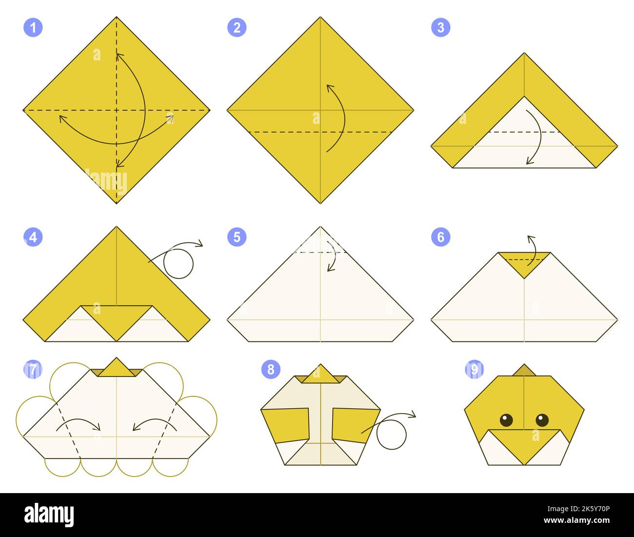 Origami tutorial. Origami scheme for kids. Chick Stock Vector Image ...
