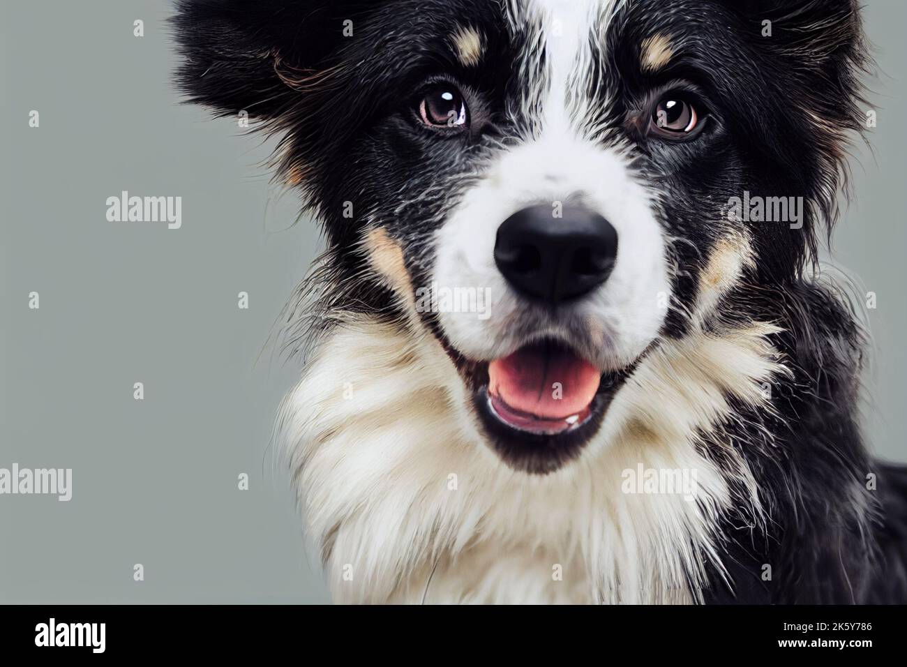 Illustrative portrait of a border collie dog face closeup, detailed ...