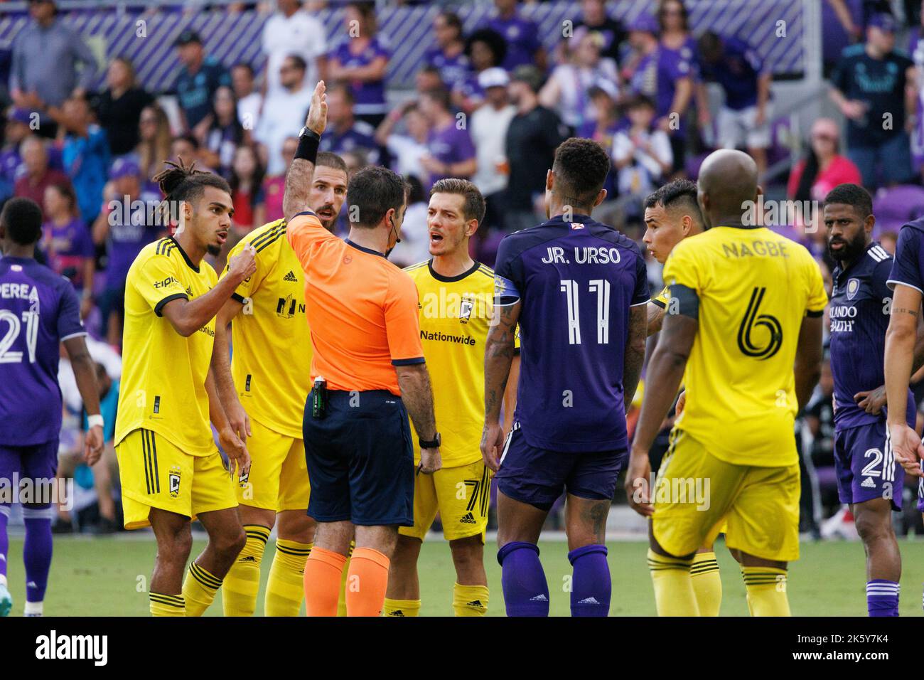 ORLANDO, FL - OCTOBER 9: Player of Columbus Crew complains after a ...