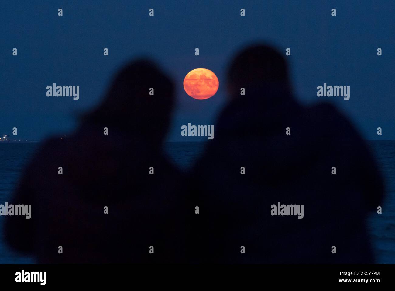 Gdansk, Poland. October 10th 2022. The Full Hunter's Moon over Baltic ...