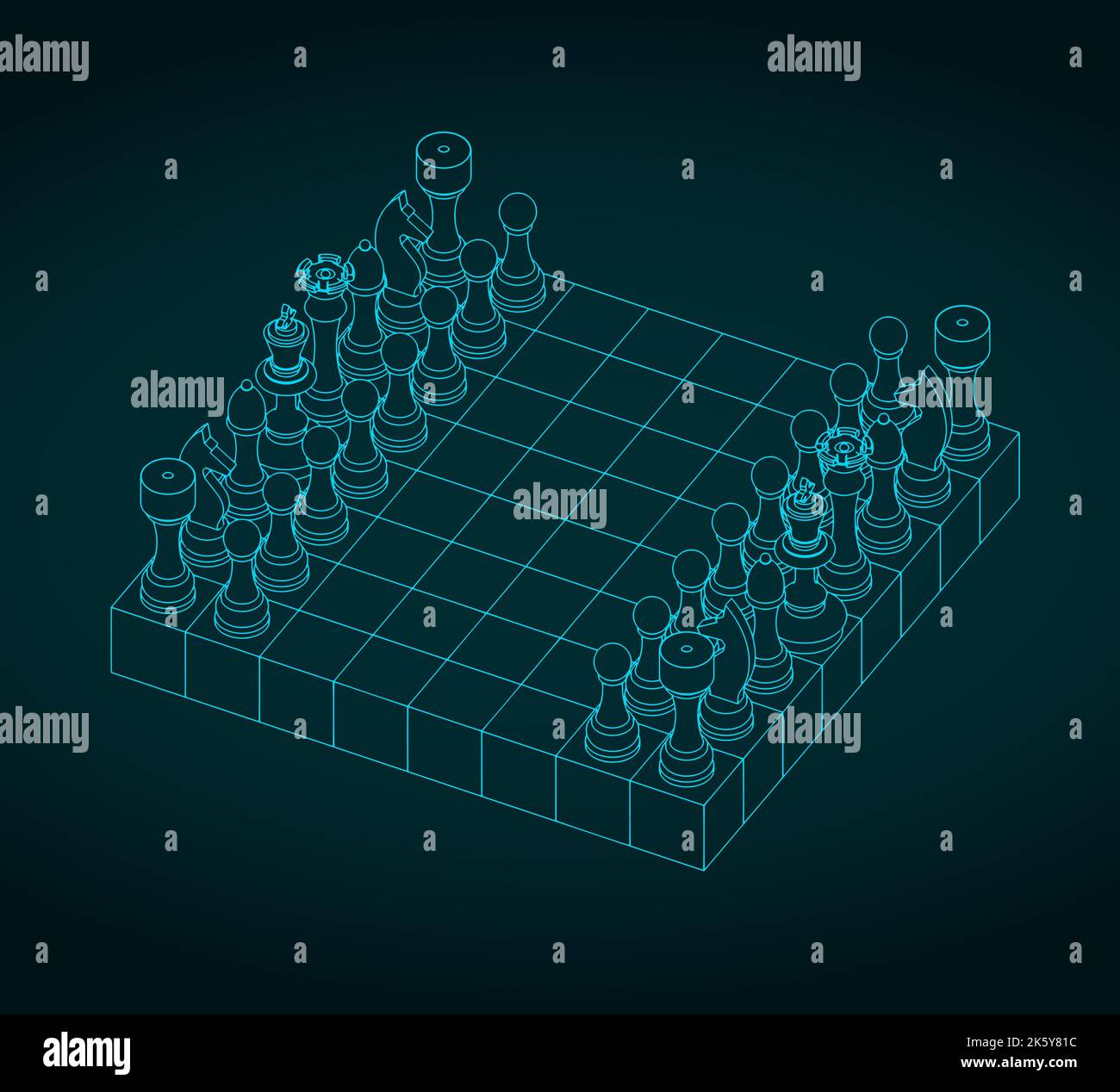 Stylized vector illustration of isometric drawings of chess board Stock ...