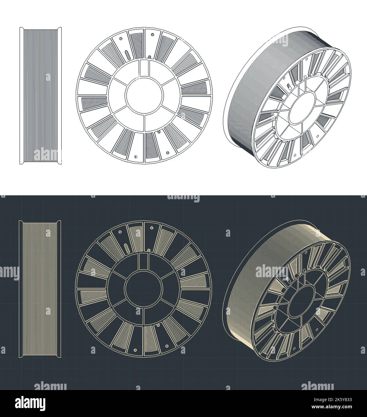 Stylized vector illustration of blueprints of coil for 3D printing ...