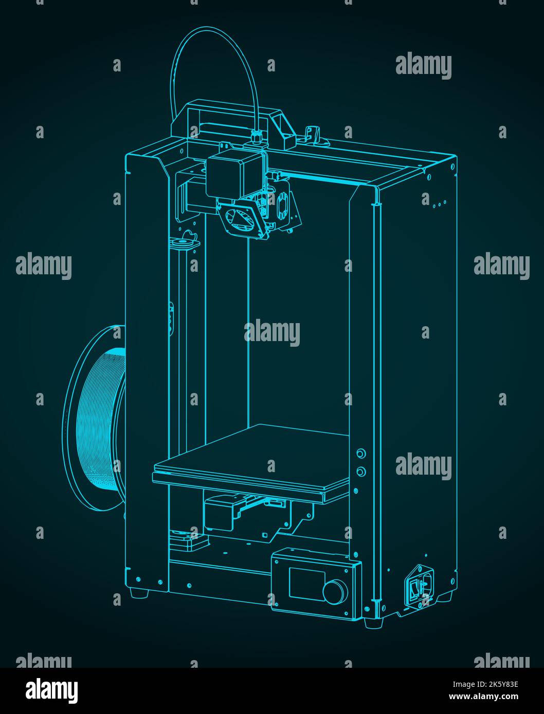 Stylized vector illustrations of blueprints of 3D Printer Stock Vector ...