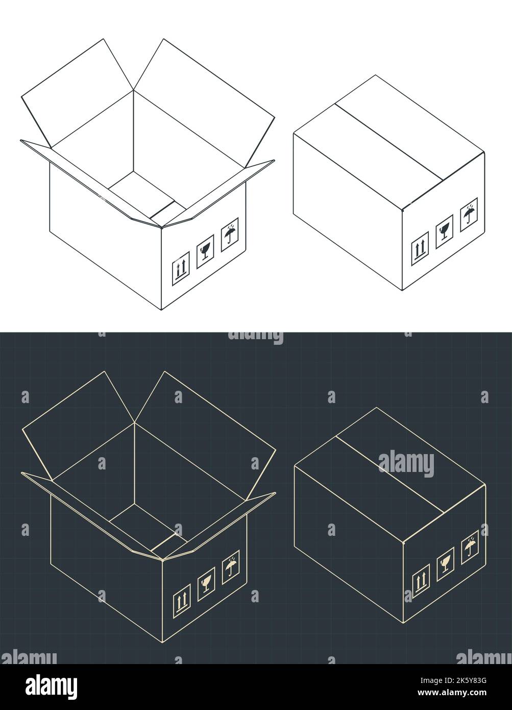Stylized vector illustration of blueprints of cardboard box Stock ...