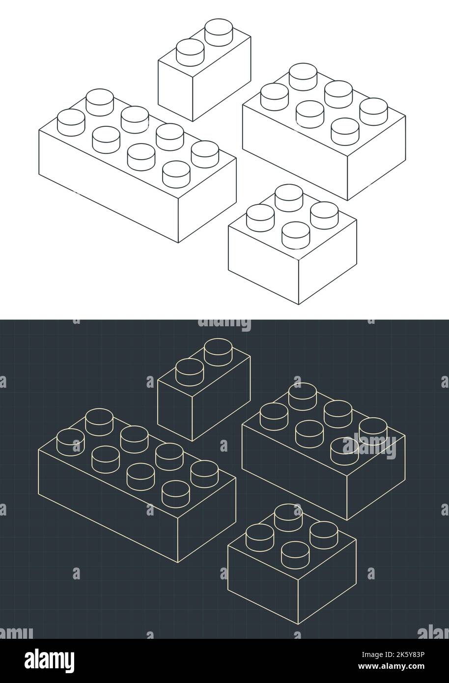 Stylized vector illustrations of isometric blueprints of plastic ...