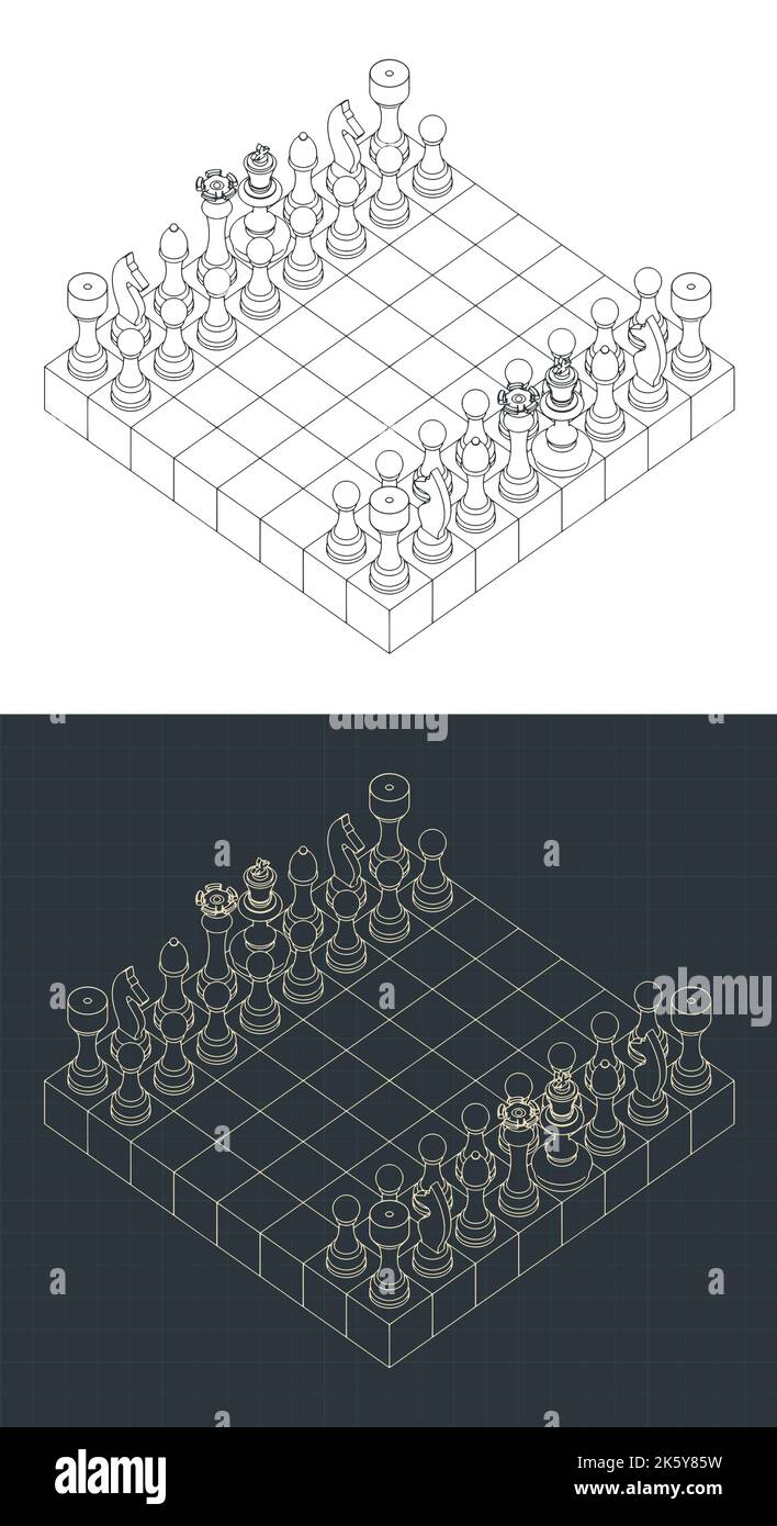 Stylized vector illustration of isometric drawings of chess board Stock ...
