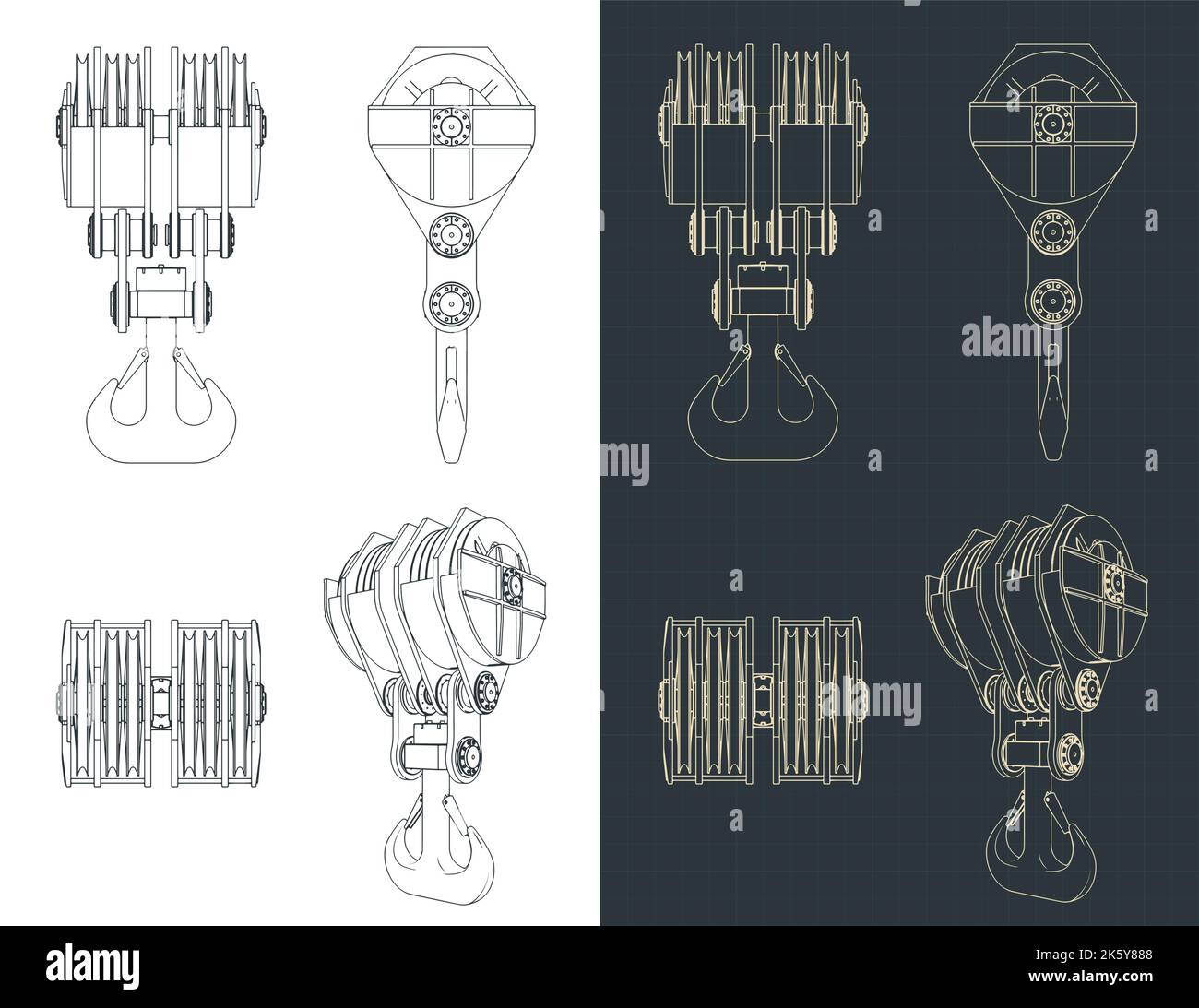 Stylized vector illustration of blueprints of ramshorn hook Stock ...