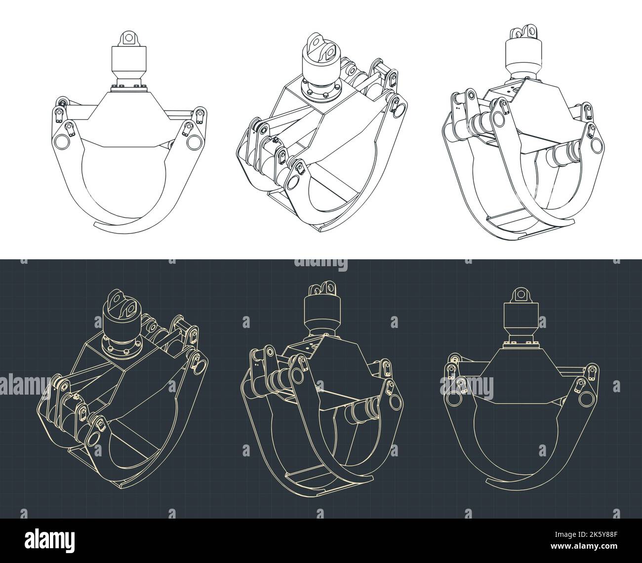Stylized Vector Illustration Of Blueprints Of Wood Gripper Stock Vector