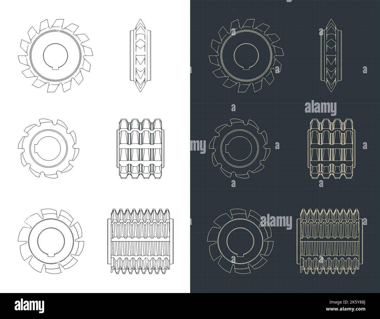 Stylized vector illustration of blueprints of milling cutters Stock ...