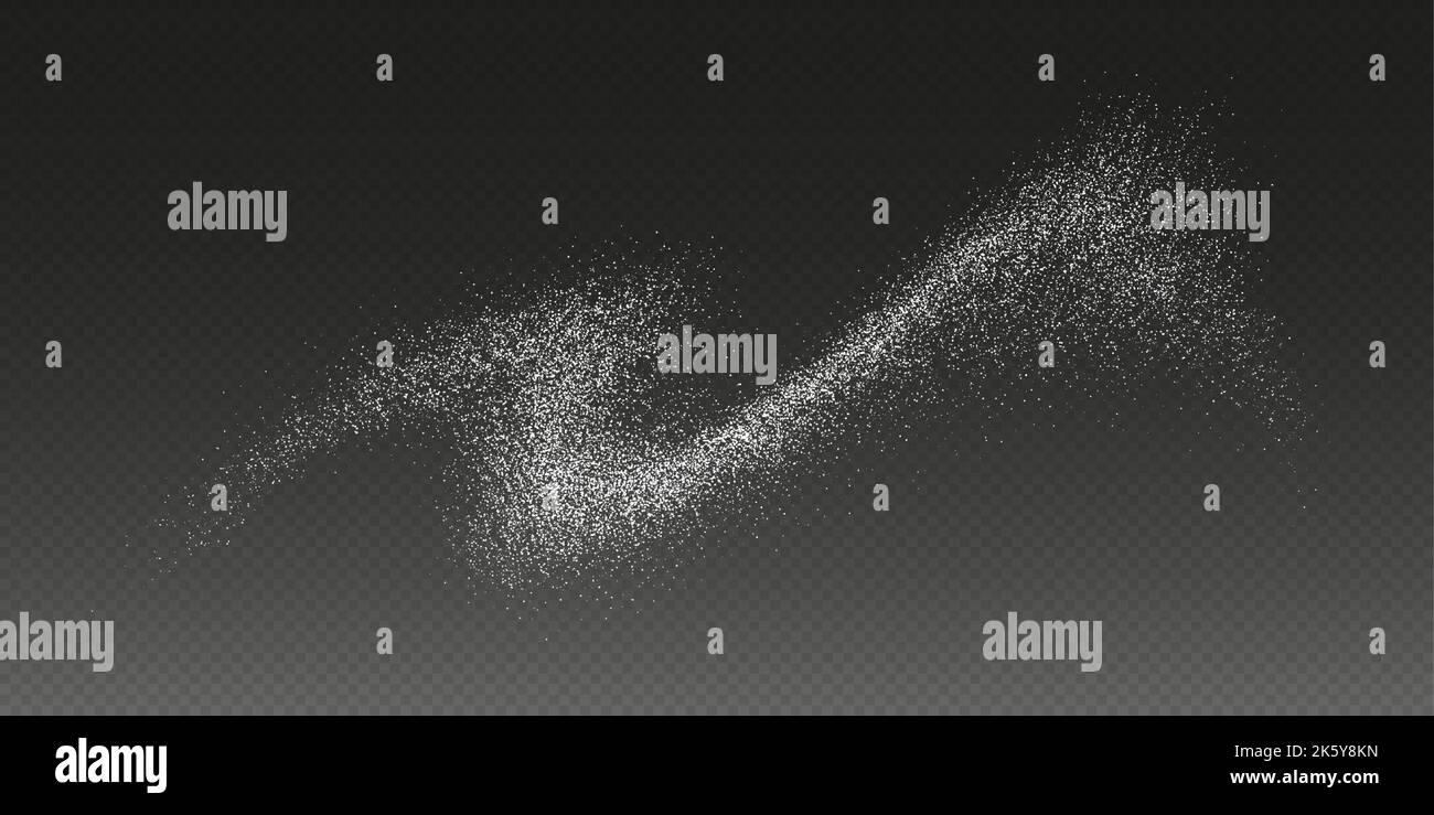 Sugar powder splash, flying salt, baking flour top view. White powder ...