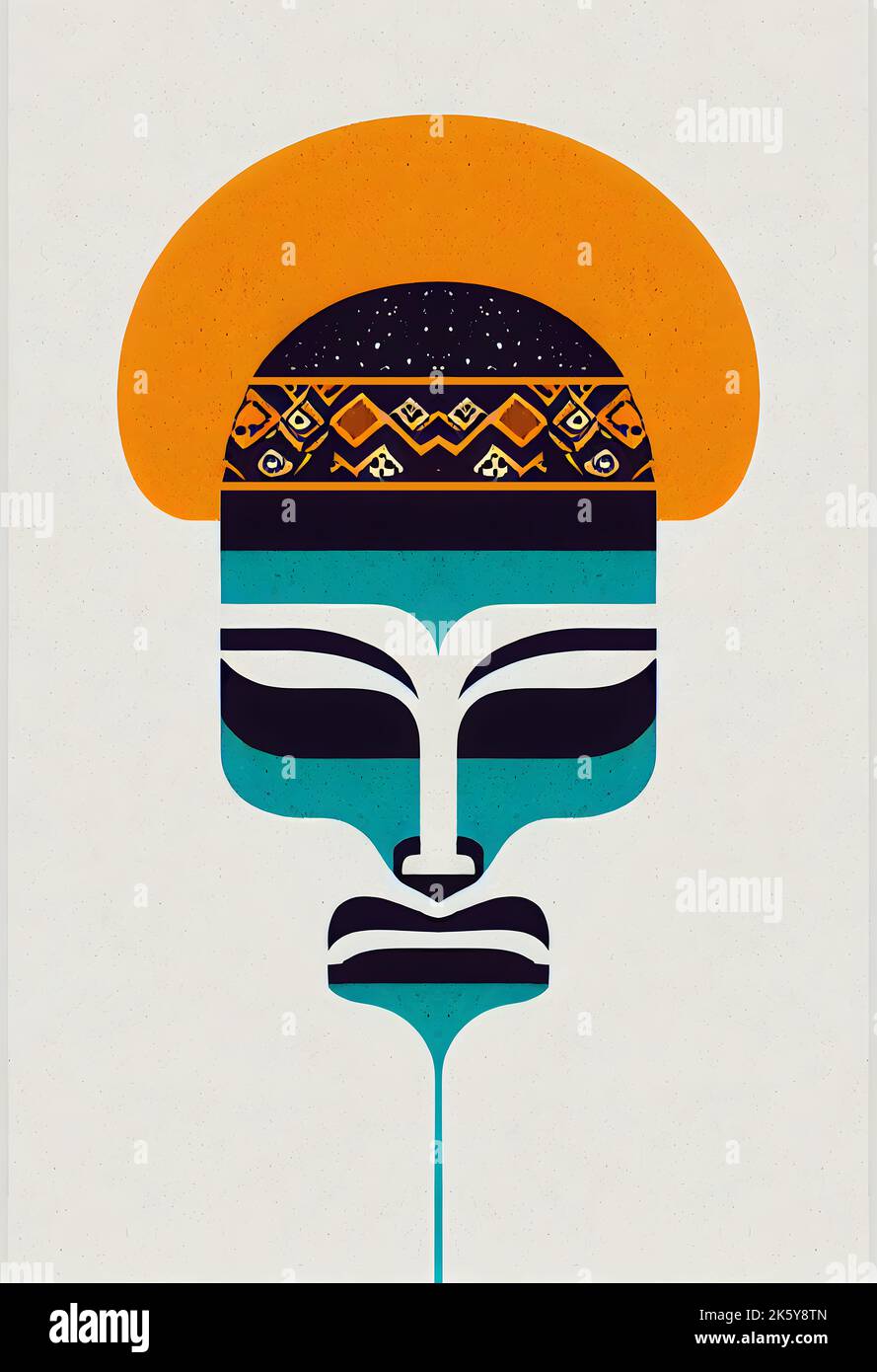 A cartoon illustration of an African mask in blue and yellow colors on ...
