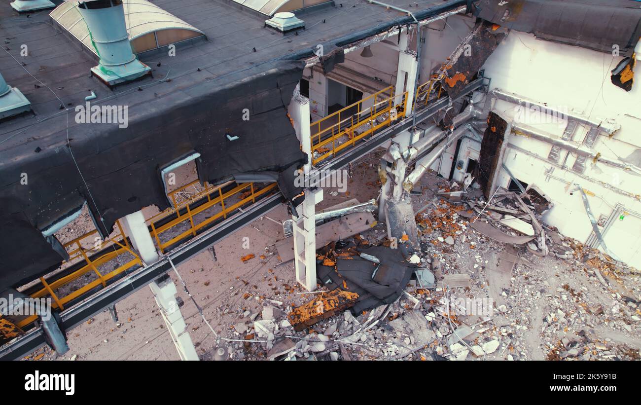 06.08.2022 - Warsaw, Poland - The building under demolition ...