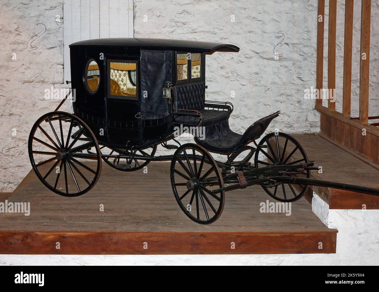 Rockaway Coach, horse driven, black, elegant interior, 1890s, antique ...