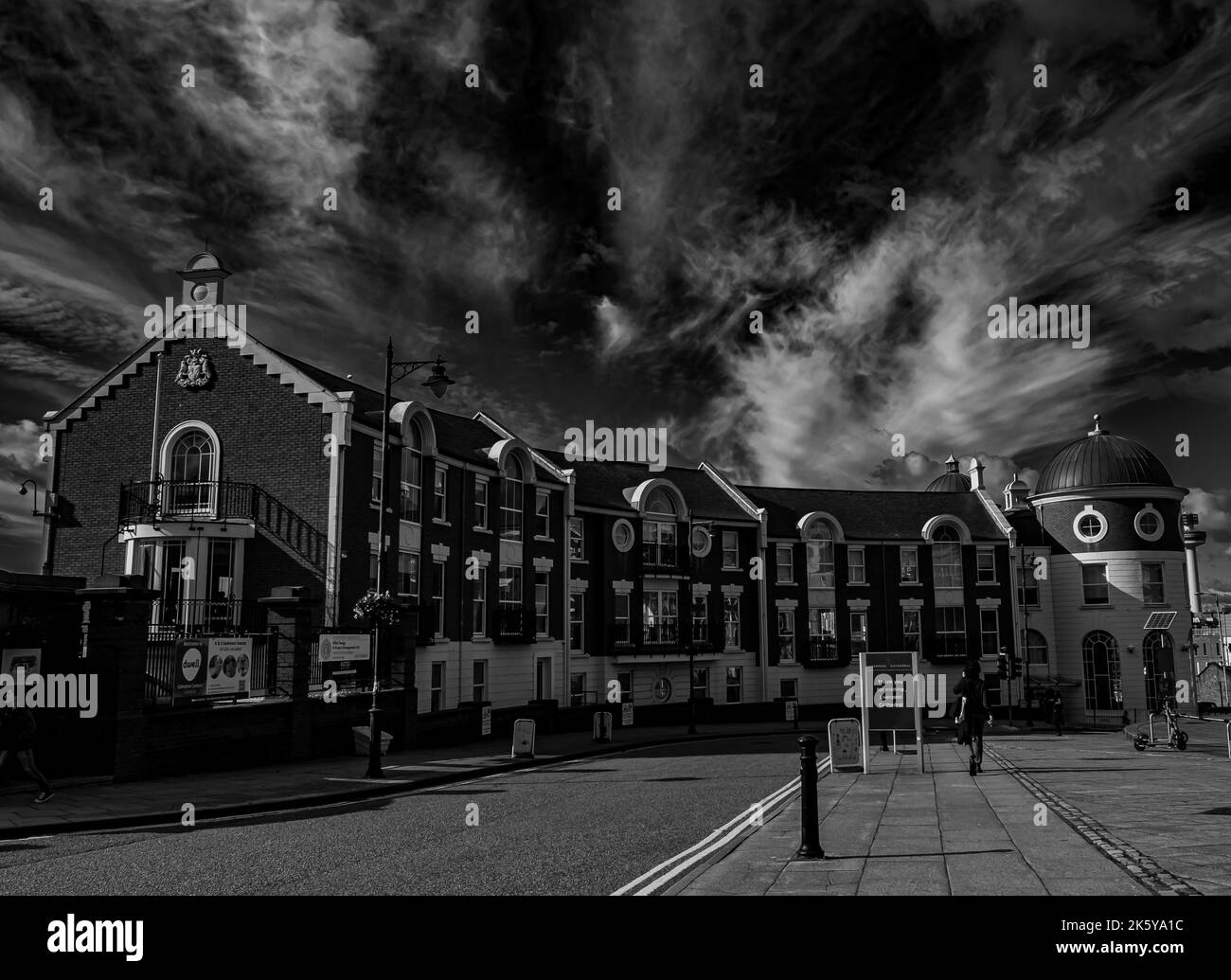 A greyscale shot of buildings in the city of Liverpool Stock Photo - Alamy