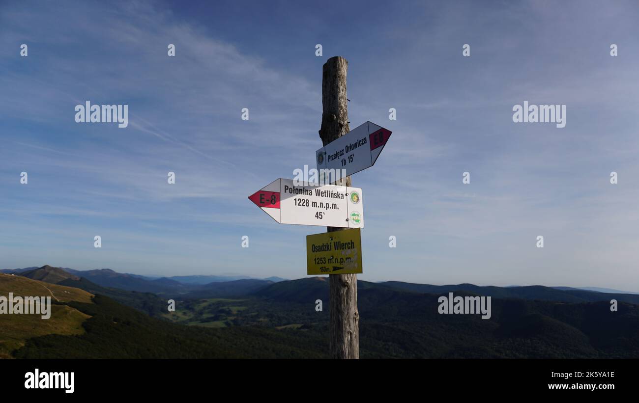 A signpost pointing towards different destinations with beautiful ...