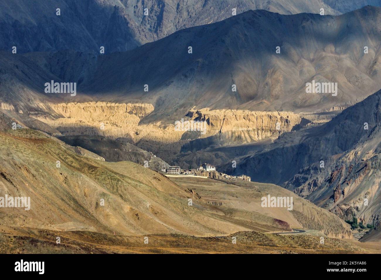 Ancient Buddhist monastery Lamayuru in the yellow mountains Moon Earth ...