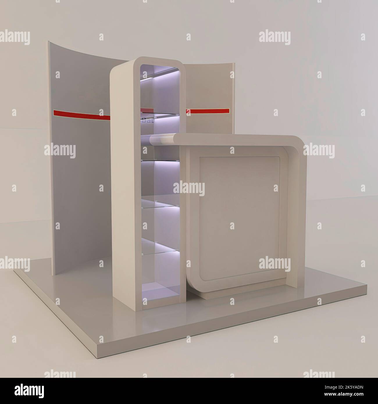 3D illustration of a shopping island in a shopping center. Display of ...
