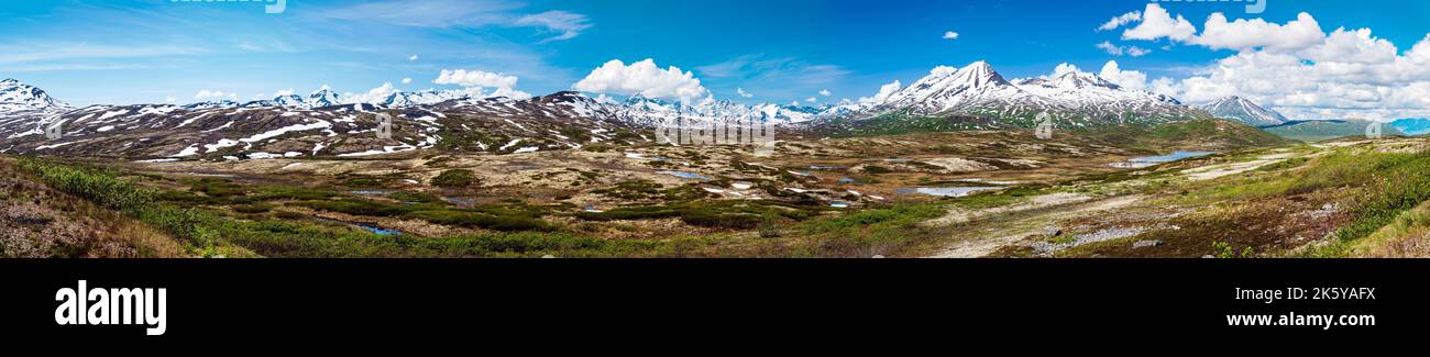 Panorama view west from Haines Highway towards Tatshenshini-Alsek ...