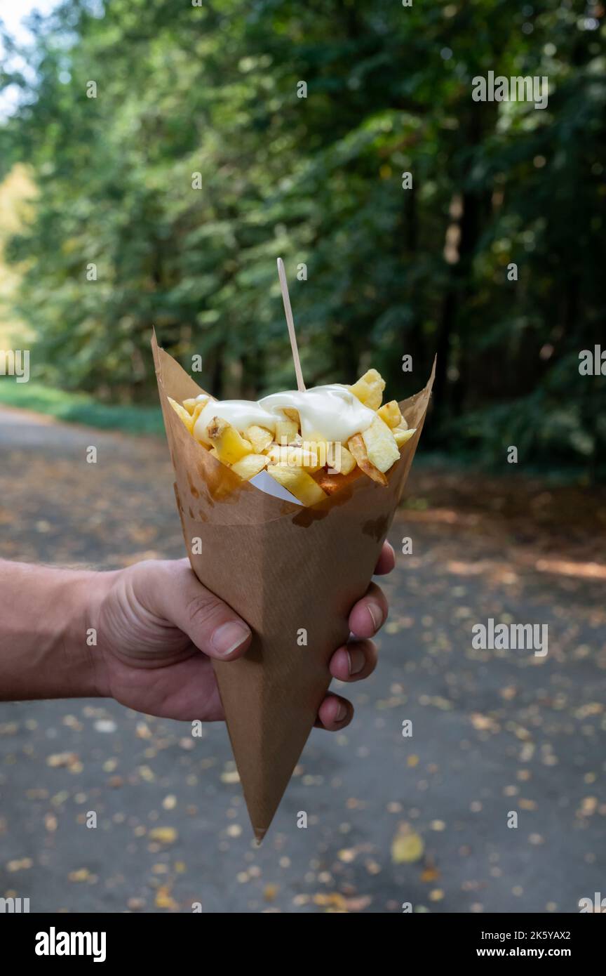 Traditional street food in Belgium and Netherlands, French fried ...
