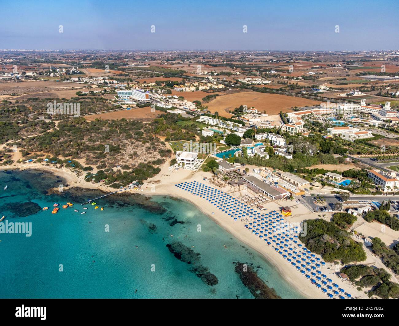 Aerial panoramic view on blue crystal clear water on Mediterranean sea ...