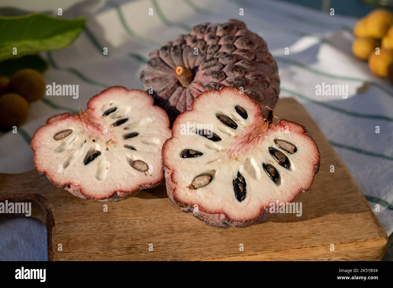 Cherimoya or custard apple tasty ripe tropical exotic fruits close up ...