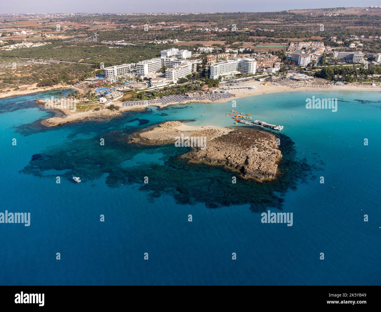Aerial panoramic view on blue crystal clear water on Mediterranean sea ...