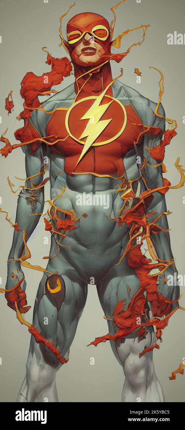 A vertical illustration of the flash character isolated on a grey ...