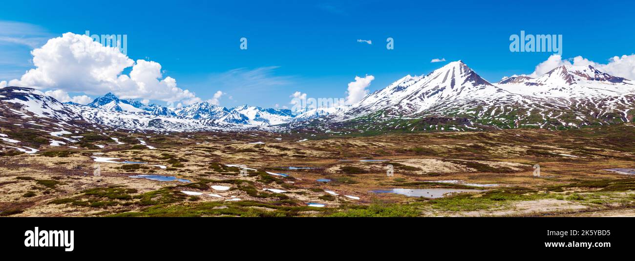 Panorama view west from Haines Highway towards Tatshenshini-Alsek ...