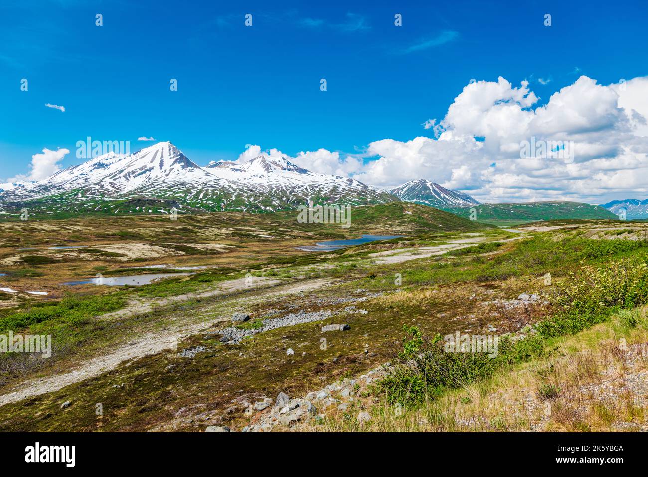 Panorama view west from Haines Highway towards Tatshenshini-Alsek ...