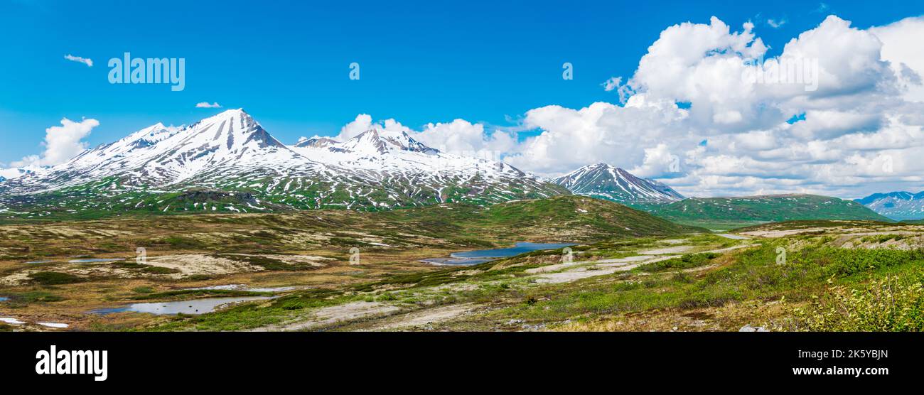 Panorama view west from Haines Highway towards Tatshenshini-Alsek ...