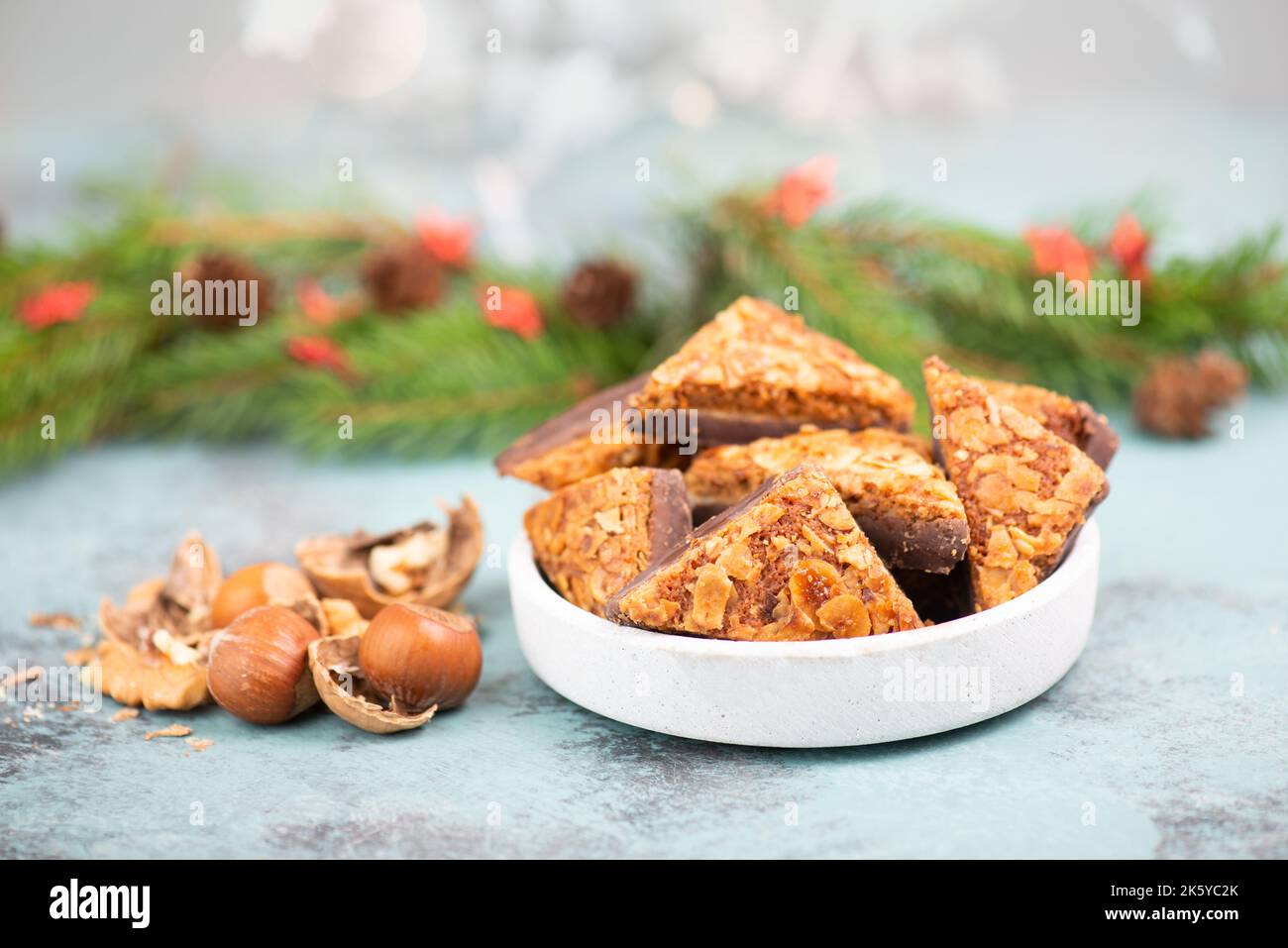 Nut corner triangles, traditional german sweets called Nussecke ...