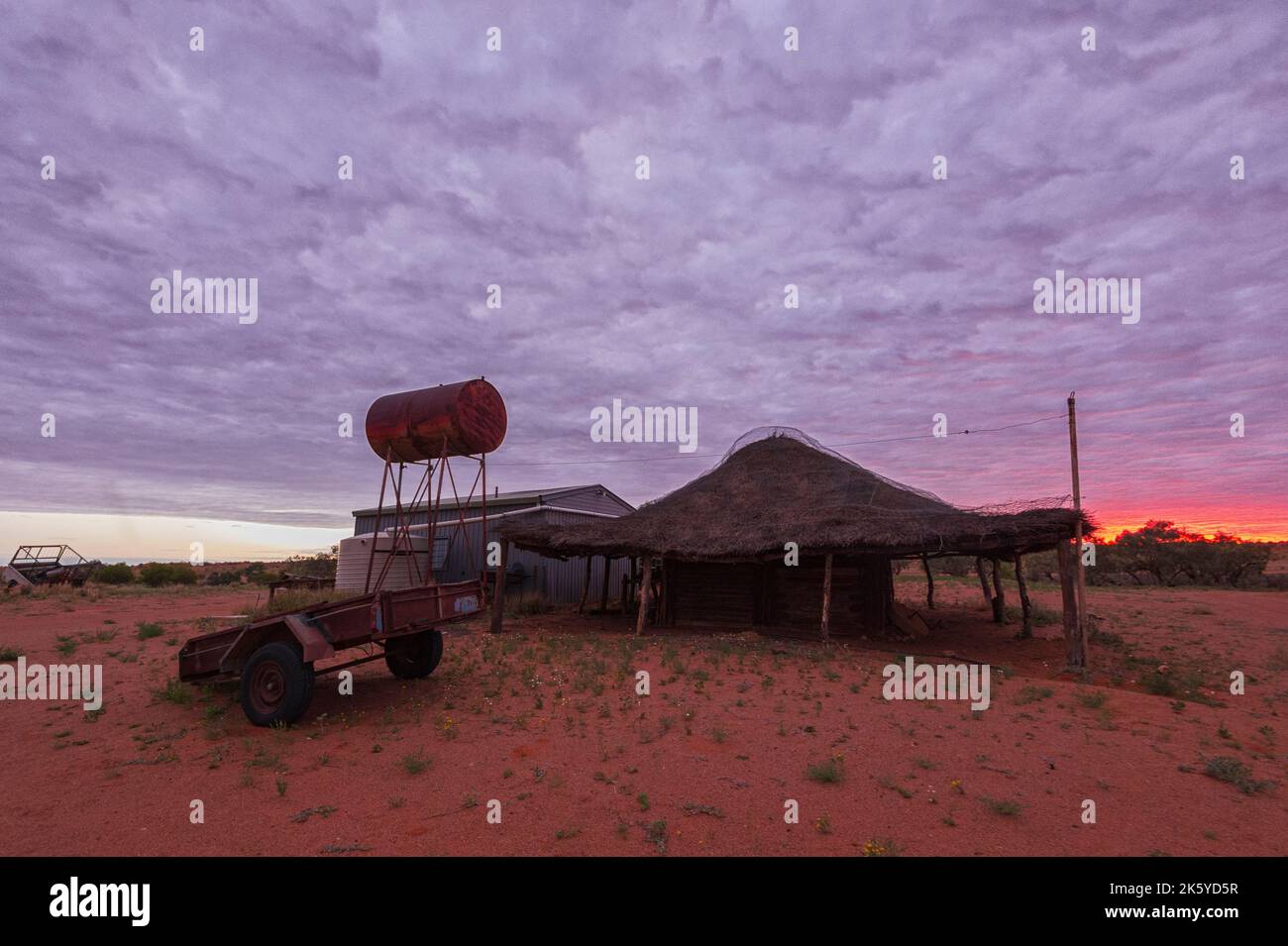 Sunrise on old farm buildings in the Australian Outback, Northern ...