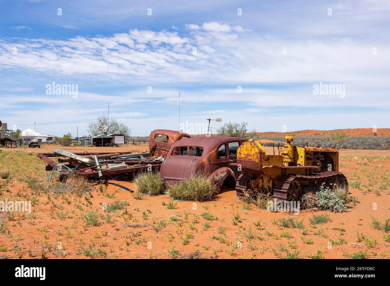 Abandonned rusty car wrecks at Old Andado Homestead in the Australian ...