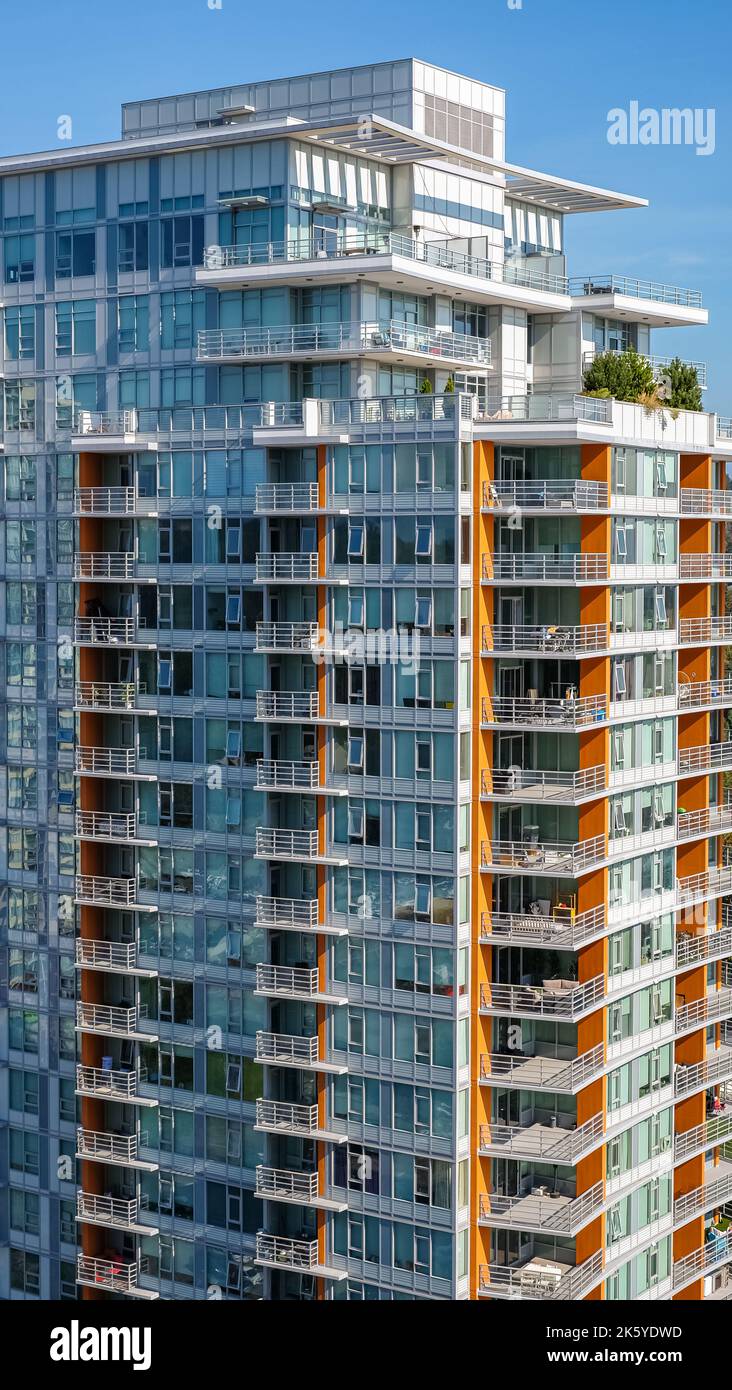 Condominium or apartment building in the city downtown. Exterior of a ...