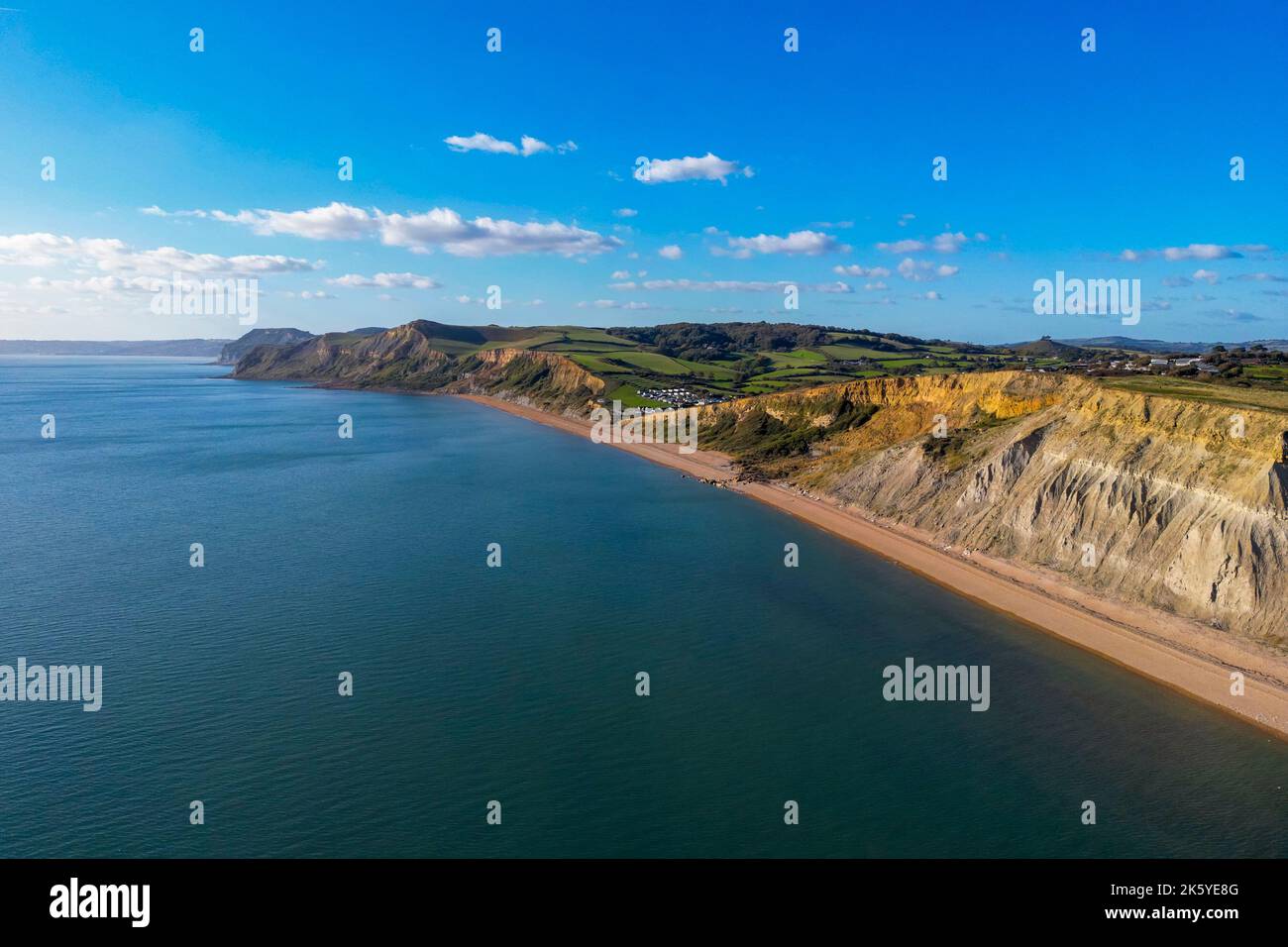 View from the air of the cliffs at West Bay on the Dorset Jurassic ...
