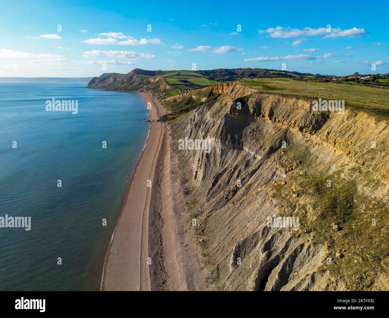 View from the air of the cliffs at West Bay on the Dorset Jurassic ...