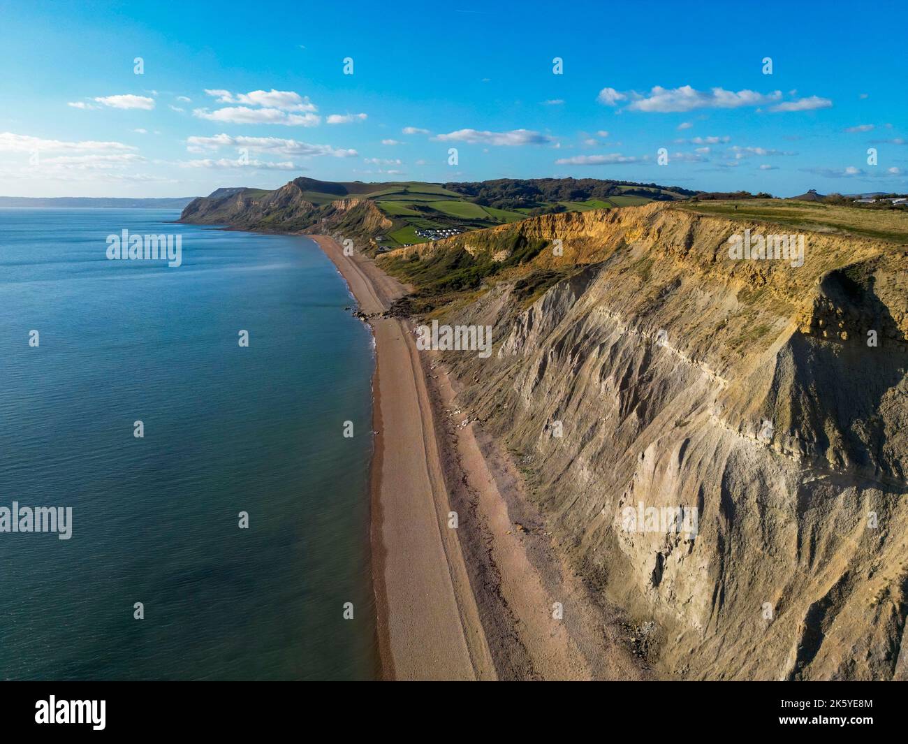 View from the air of the cliffs at West Bay on the Dorset Jurassic ...