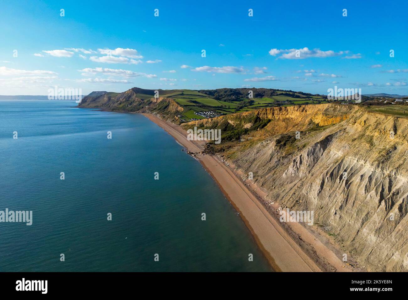 View from the air of the cliffs at West Bay on the Dorset Jurassic ...