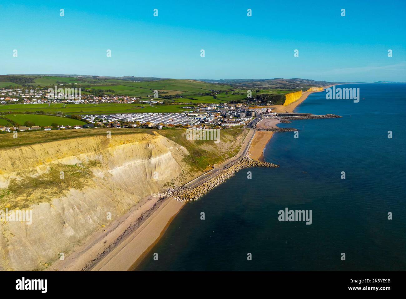 View from the air of the seaside resort of West Bay on the Dorset ...